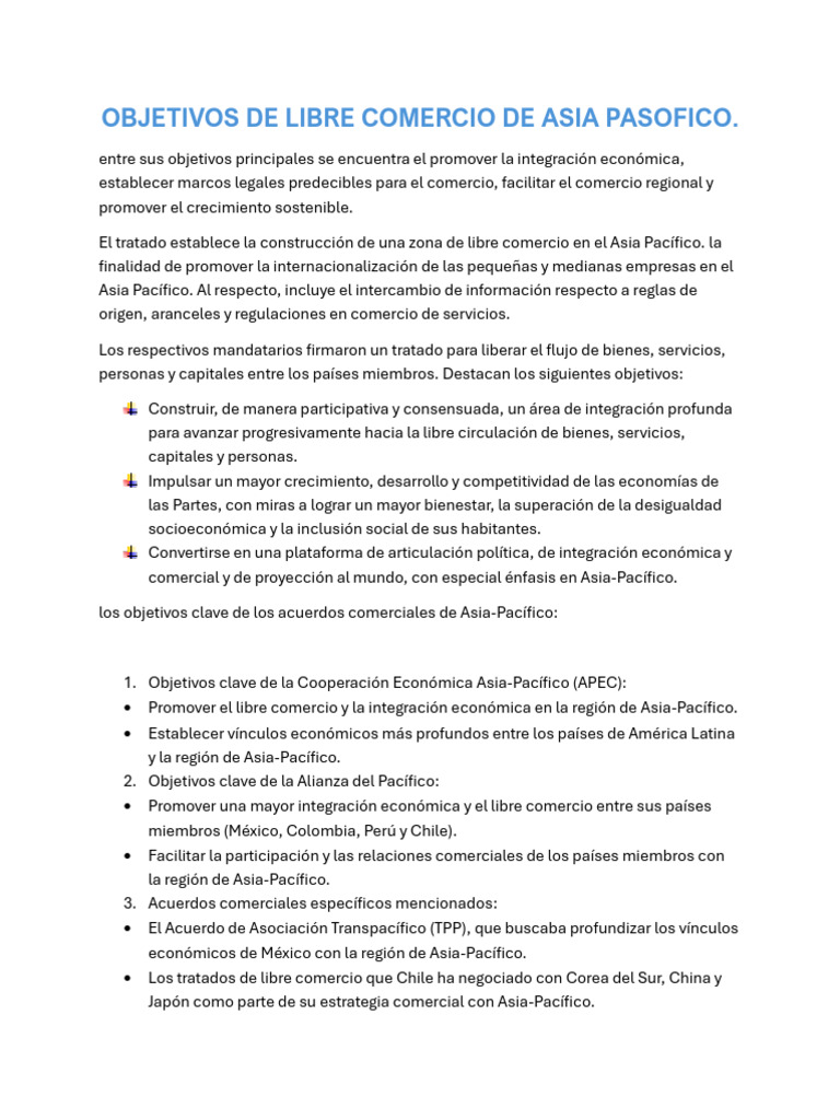 OBJETIVOS DE LIBRE COMERCIO DE ASIA PASOFICO | PDF | Acuerdo de ...
