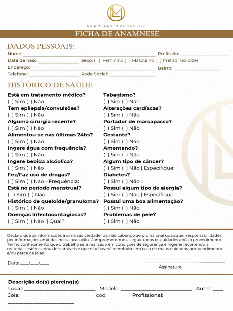 Ficha de Anmnese Piercing | PDF