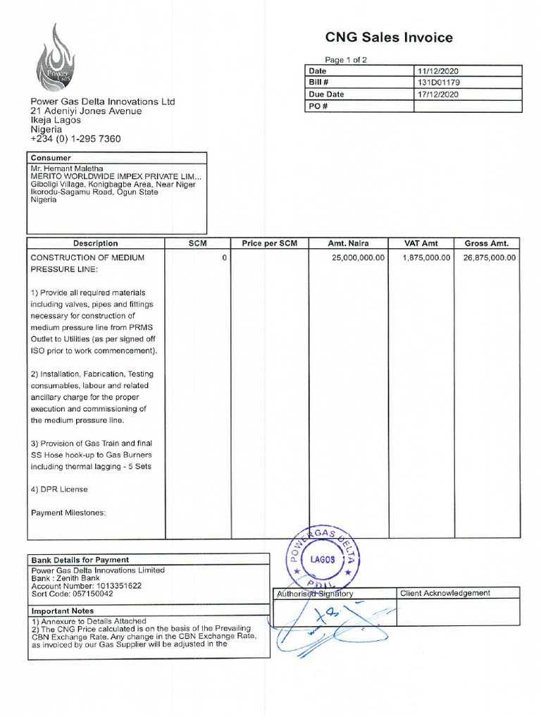 1a - CNG Low Pressure Project Works Invoice - Merito Impex - Powergas ...
