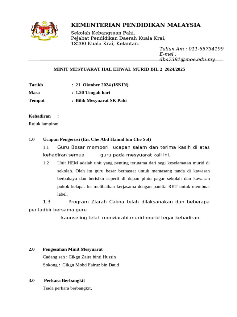MINIT MESYUARAT HEM BIL 2 2024 (1) | PDF