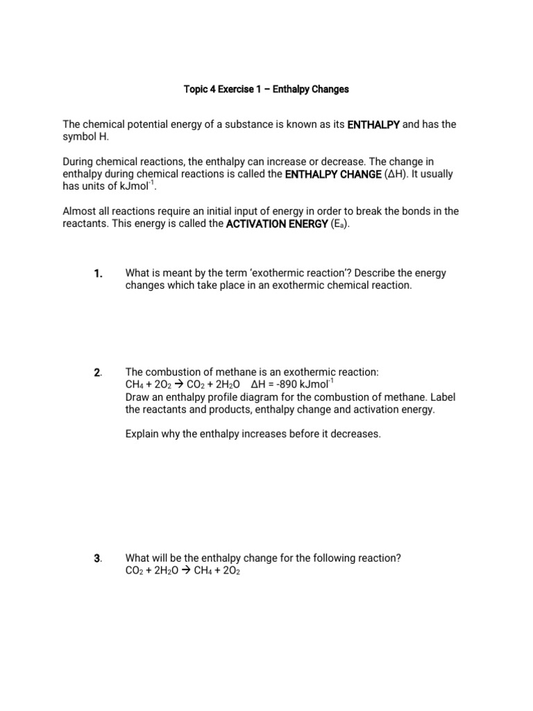 Enthalpy Changes in Chemical Reactions | PDF