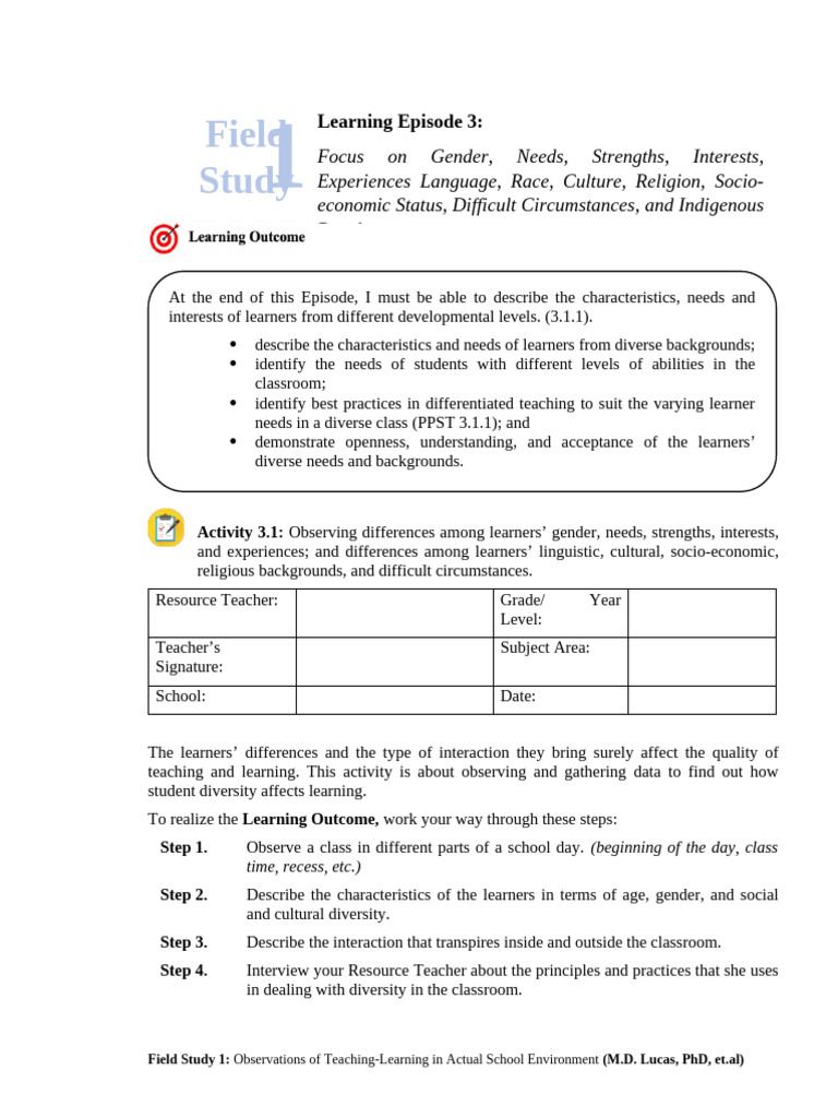 Observing Learner Diversity in Classrooms | PDF | Learning ...