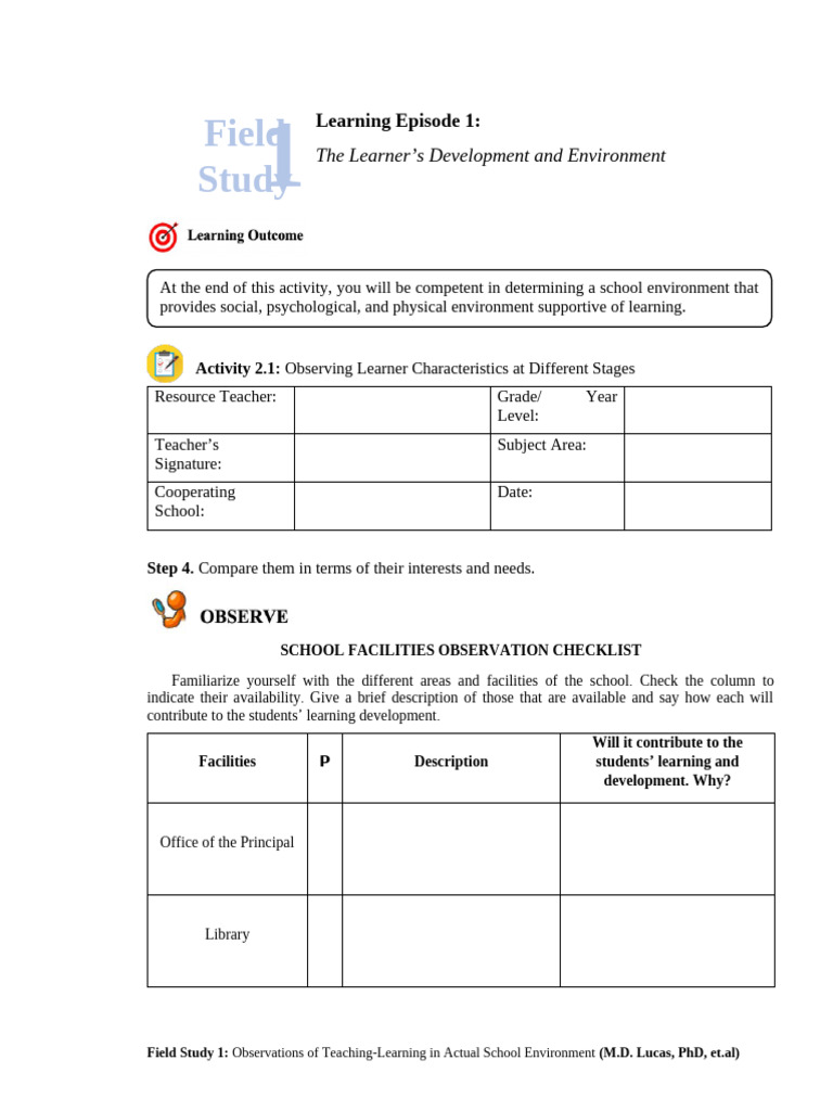 School Environment Observation Guide | PDF | Classroom | Learning