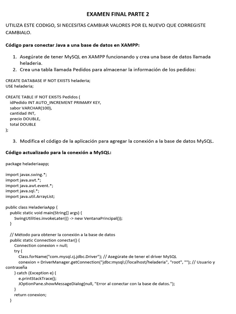 Examen Final Parte 2 | PDF | Mi sql | Java (lenguaje de programación)