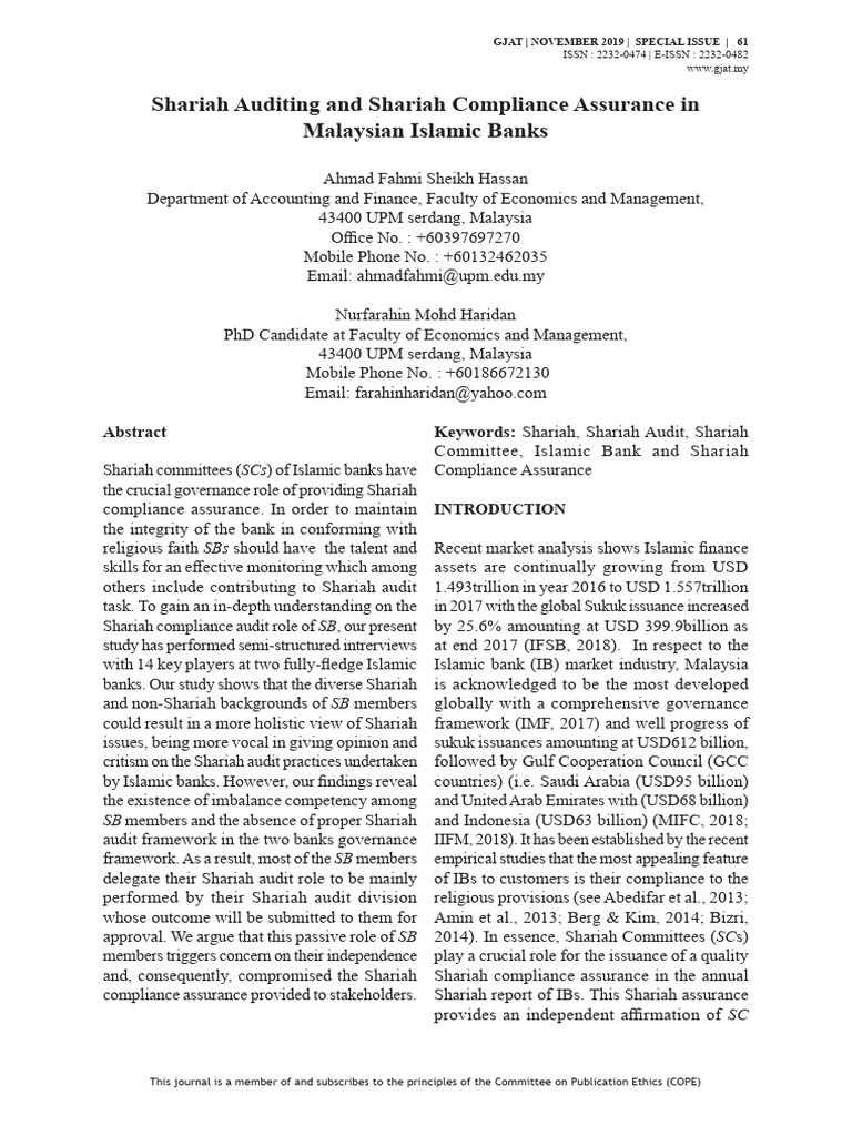 Shariah Auditing and Shariah Compliance Assurance in Malaysian Islamic ...