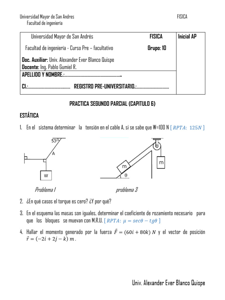(Cap 6) Fis - Practica 2p | PDF | Tensión (Física) | Fricción
