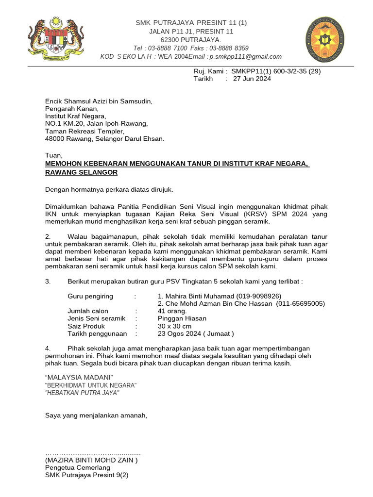 SURAT MEMOHON LAWATAN KE IKN RAWANG | PDF