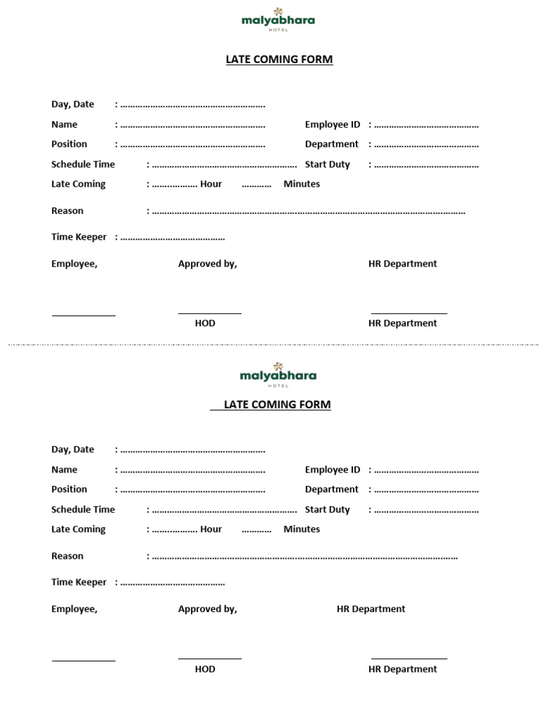 Employee Late Arrival Form | PDF