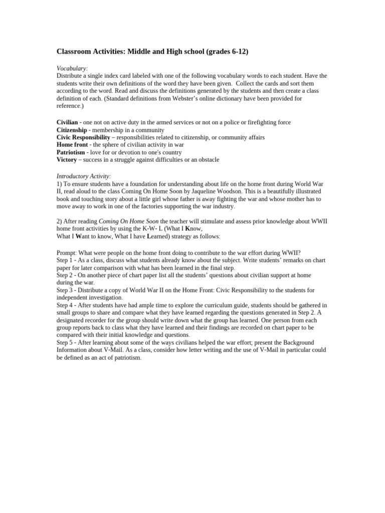 WW2 Activity; REEP; Week 10 | PDF | Learning | Human Communication