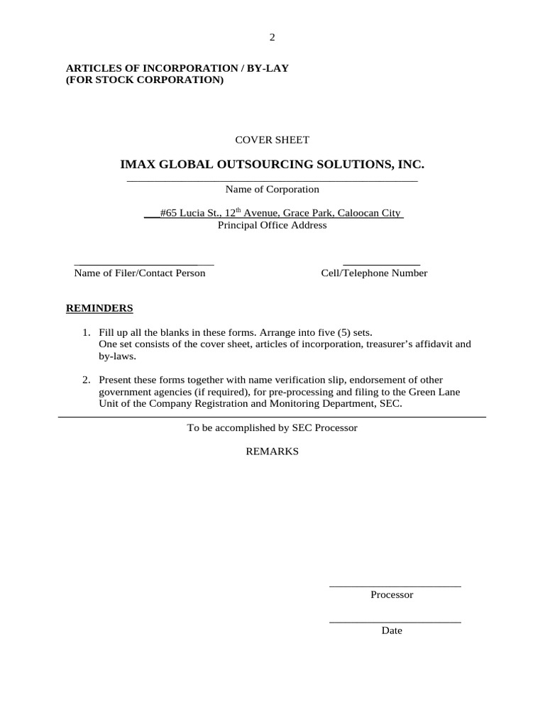 AOI IMAX BPO 65172692-Sec-Green-Lane-Form v3 | PDF | Board Of Directors ...