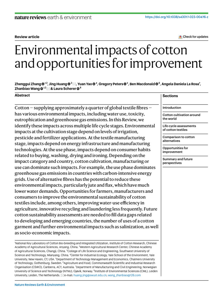 Environmental Impact of Cotton Textiles | PDF | Life Cycle Assessment ...