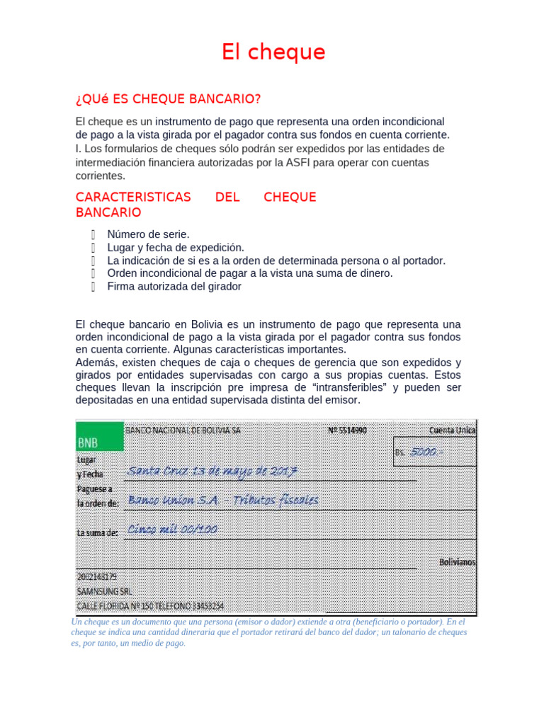 Cheque Bolivia | PDF | Cheque | Bancos