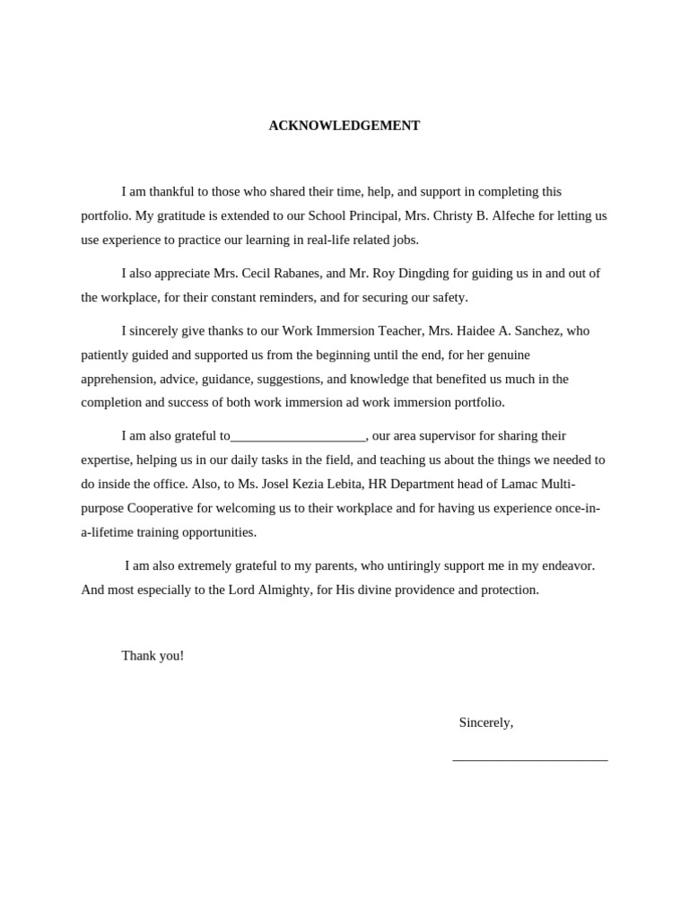 Acknowledgment of Work Immersion Support | PDF