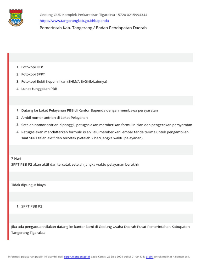 Unduh Standar Pelayanan - Pengaktifan SPPT PBB P2 | PDF