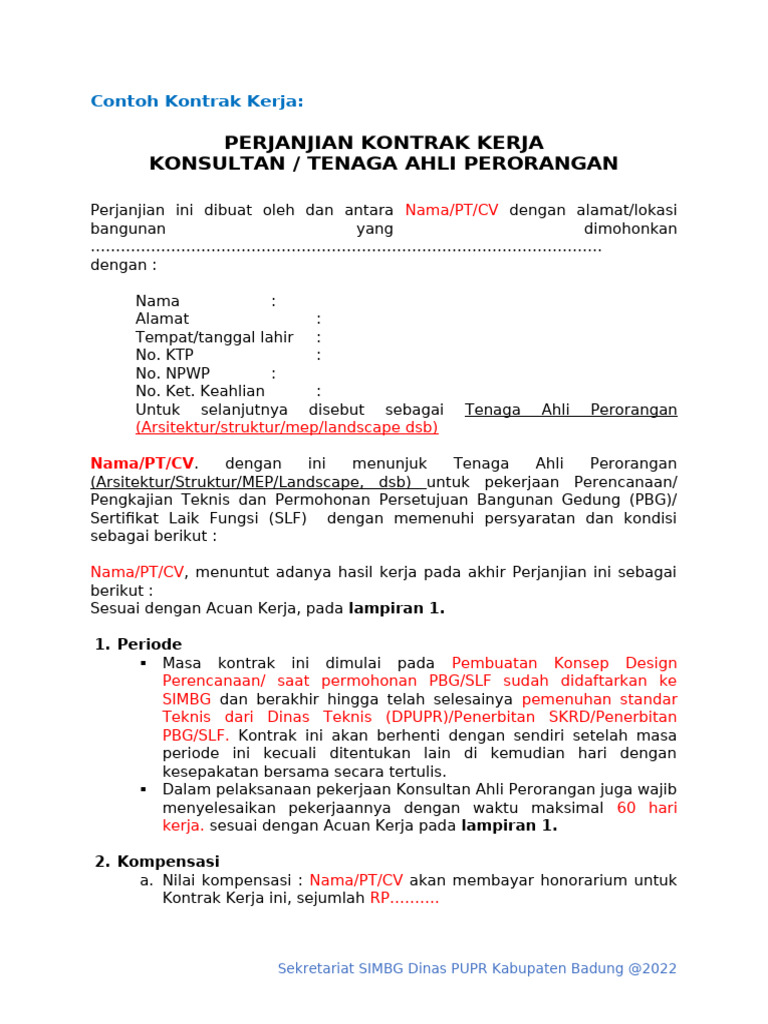 Contoh Kontrak Kerja Perorangan | PDF