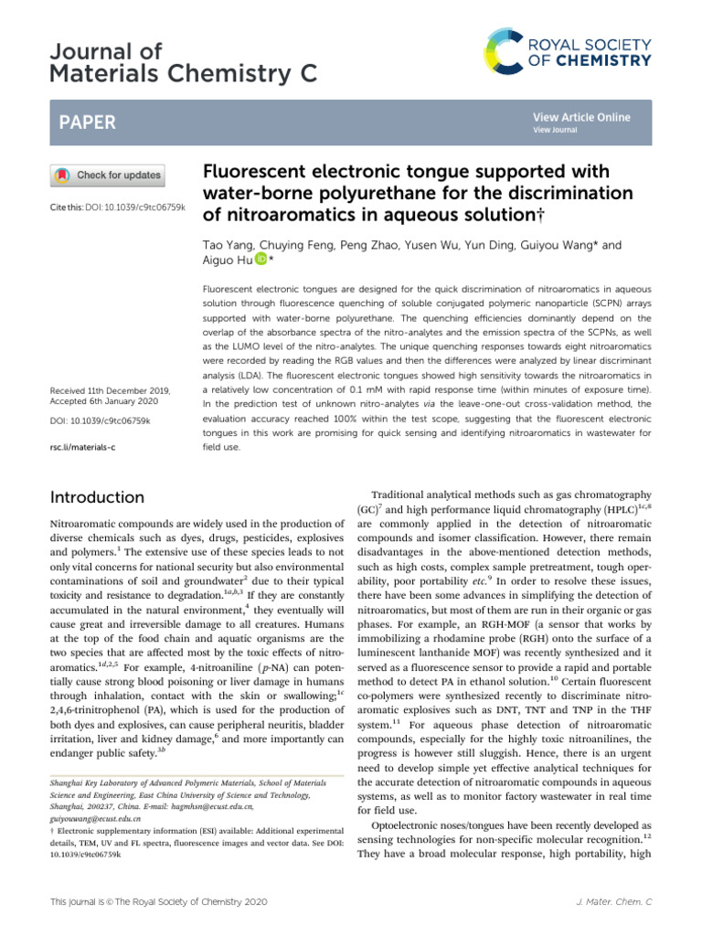 Fluorescent Sensor for Nitroaromatics Detection | PDF | Fluorescence ...