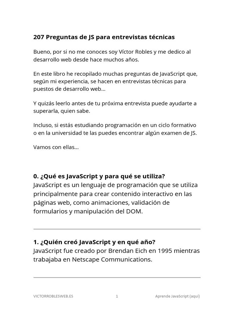 Libro Oficial 207 Preguntas de JS Victor Robles WEB | PDF | Modelo de objeto de documento ...