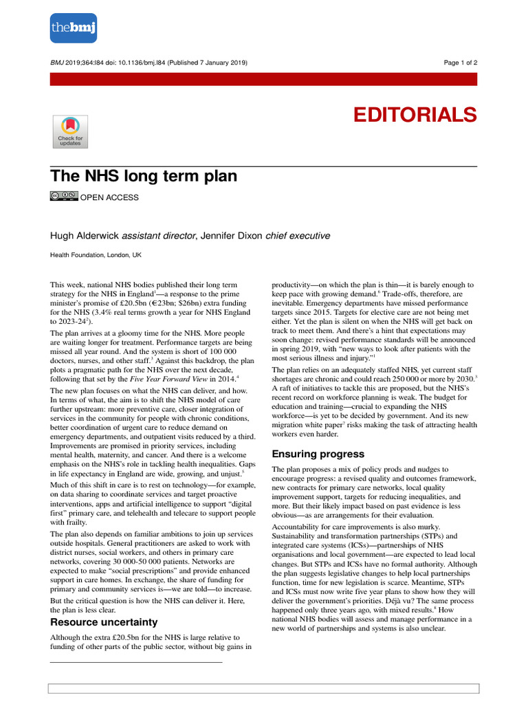Bmj.l84.Full NHS Long Term Plan | PDF | National Health Service ...