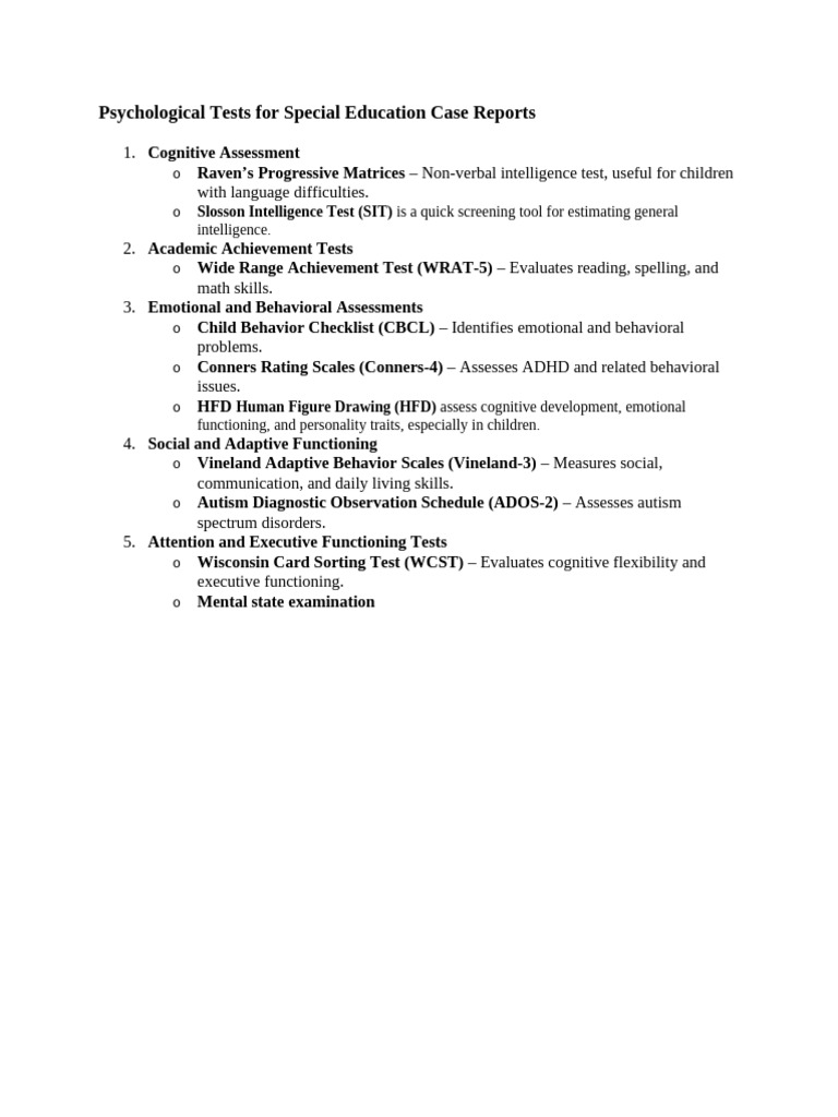 Special Education Psychological Tests Guide | PDF