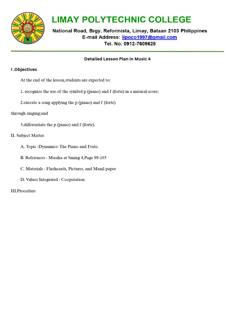 Detailed Lesson Plan in Music 4 PDF | PDF | Musicology | Musical ...