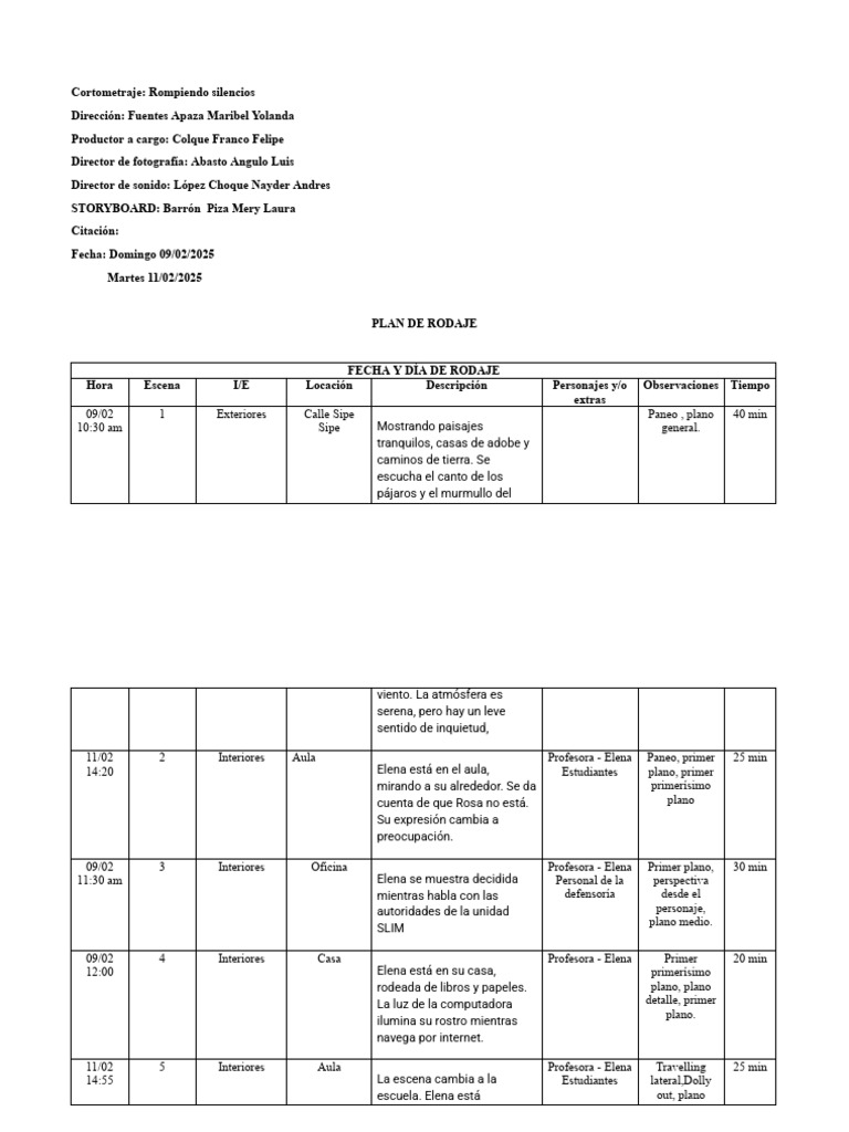 Plan de Rodaje | PDF