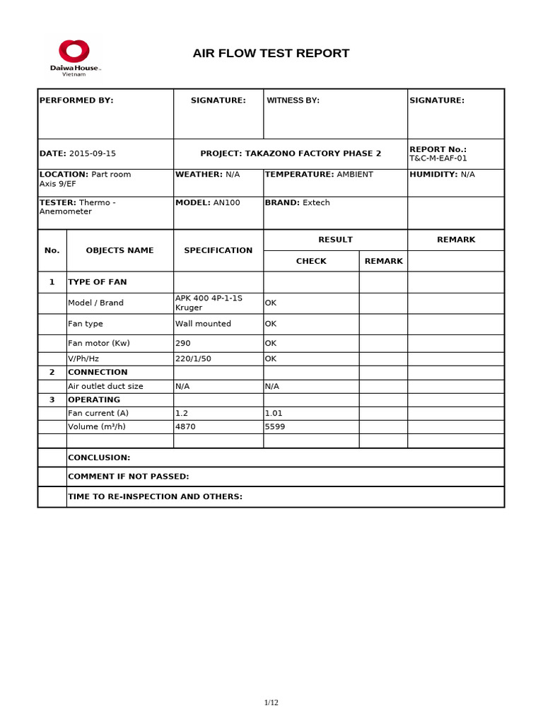 Airflow Test Report | PDF | Manufactured Goods | Equipment