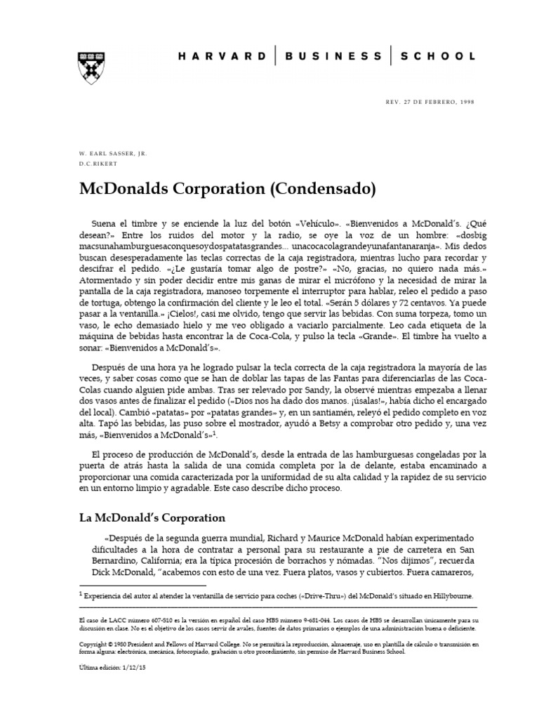 CASO McDonalds | PDF | Hamburguesas | Cocina