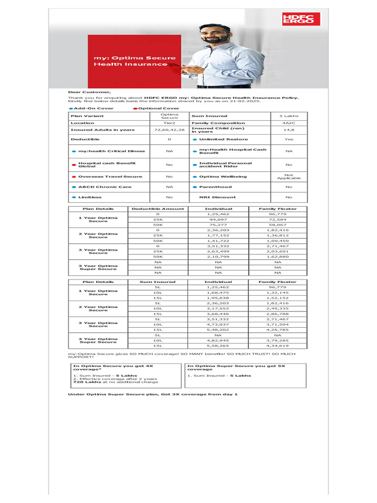 Quotation For Optima Secure-7 | PDF | Insurance | Financial Services