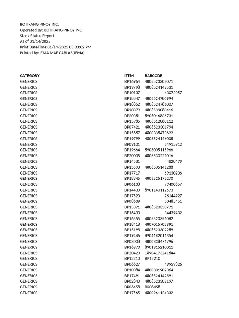 Category Item Barcode | PDF