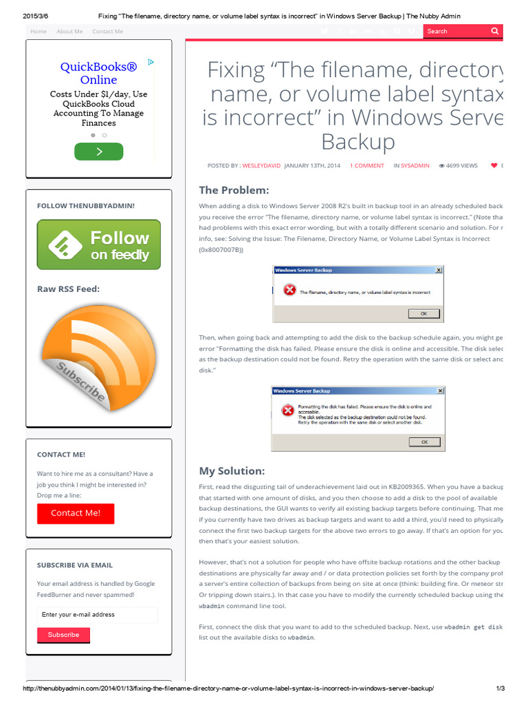 Fixing “The filename, directory name, or volume label syntax is incorrect” in Windows Server ...