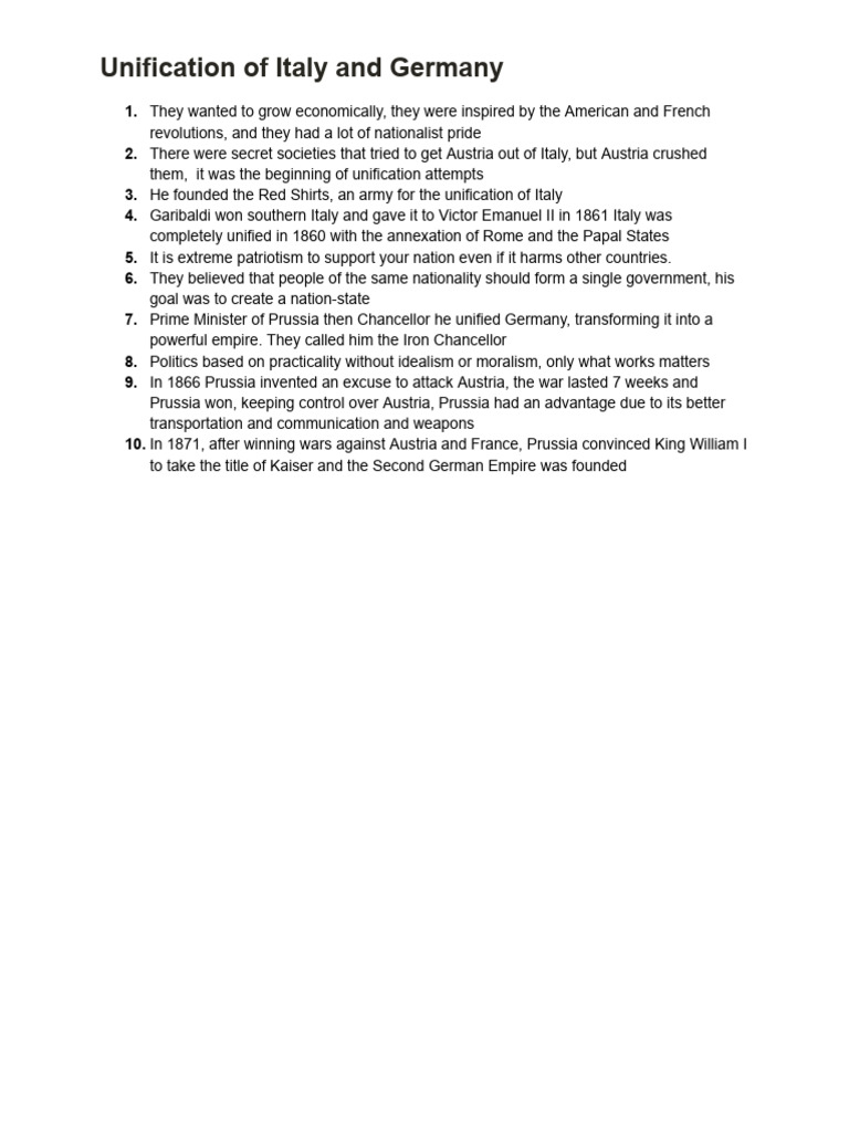 Unification of Italy and Germany | PDF