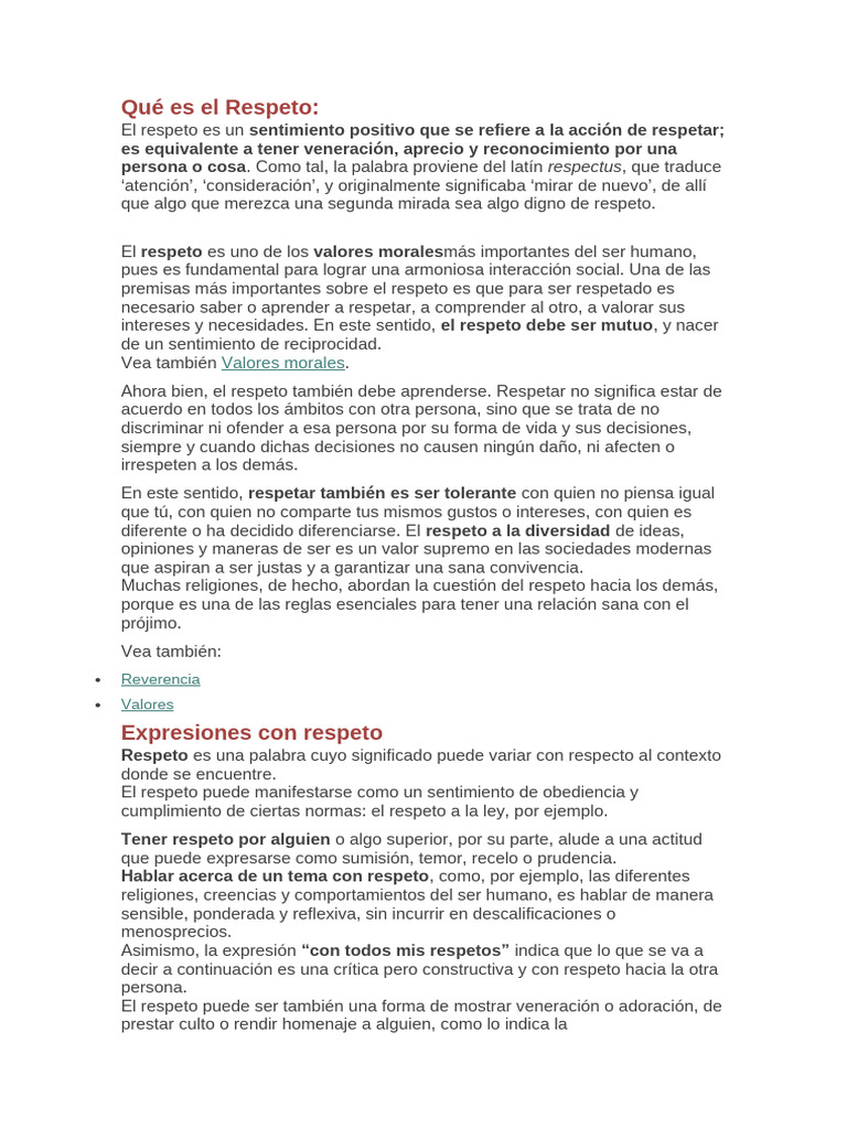 Definición y Valor del Respeto | PDF | Psicología Social