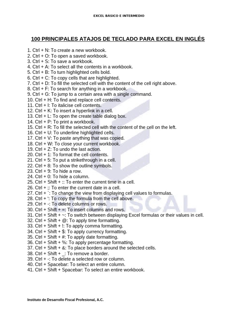 ATAJOS EXCEL INGLES | PDF | Microsoft Excel | Ibm Pc Compatibles