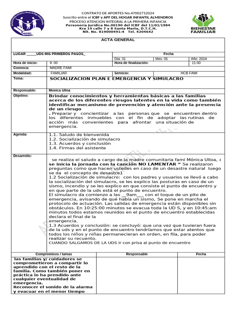 Acta Simulacro de Sismo y Evacuación | PDF