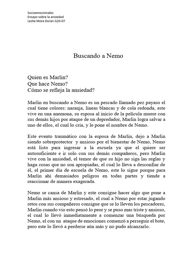 Buscando A Nemo PDF | PDF | Sicología
