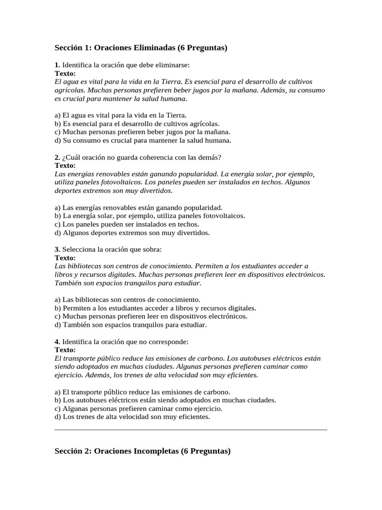 Com 2 examen ( oraciones incompletas y eliminadas, inferencia, idea ...