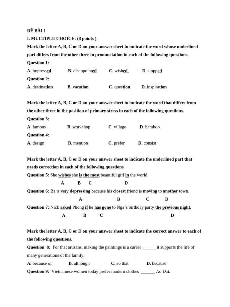 English Language Test Practice Questions | PDF | Jeans