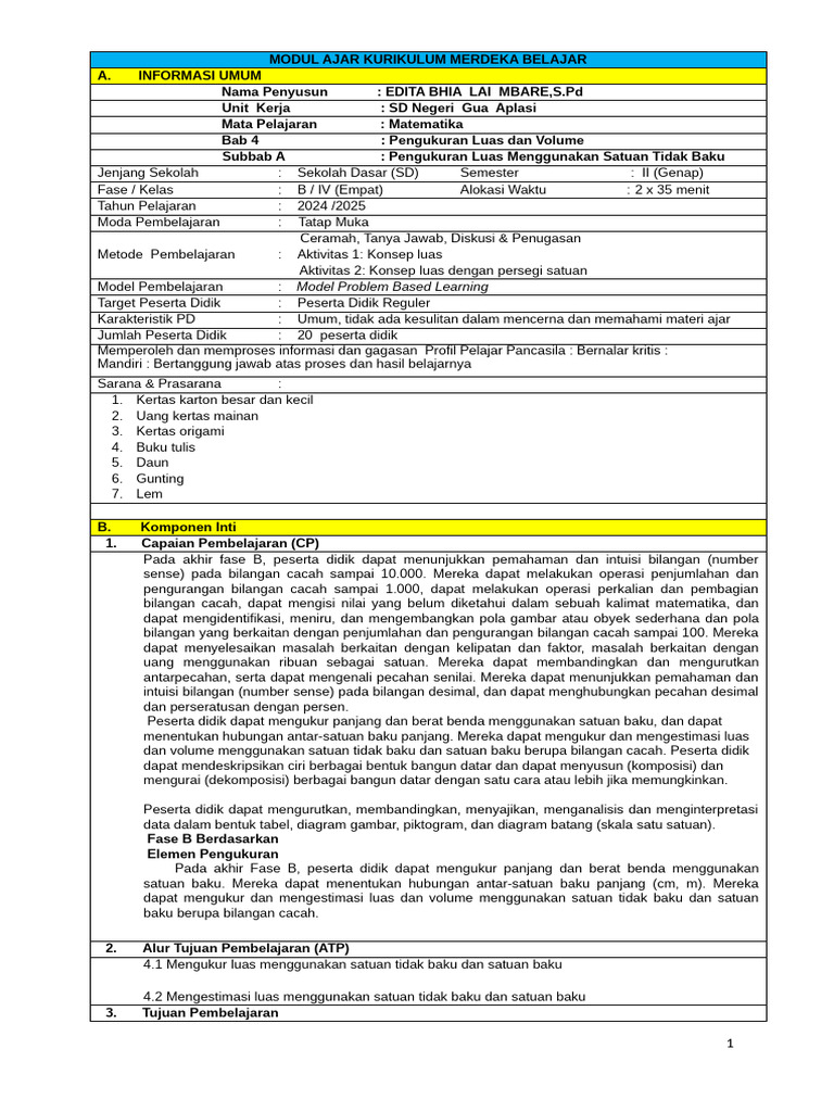 Modul Ajar Pengukuran Kelas 4 | PDF