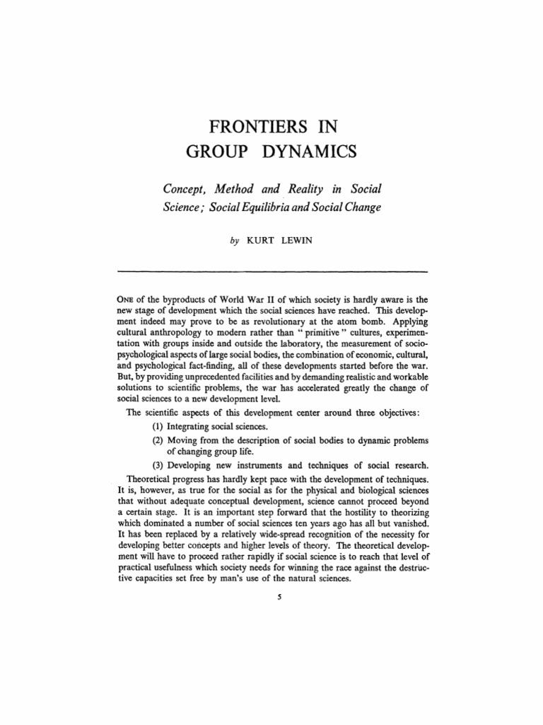 Frontiers in Group Dynamics Kurt Lewin | PDF