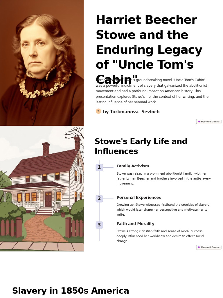 Harriet Beecher Stowe and The Enduring Legacy of Uncle Toms Cabin | PDF | Harriet Beecher Stowe ...