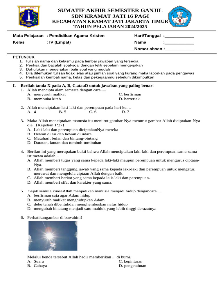 Sumatif Akhir Semester Ganjil - Kelas 4 | PDF
