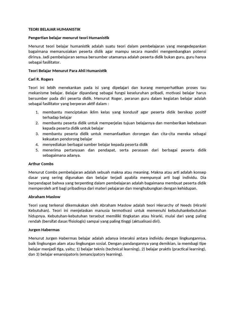 Teori Belajar Humanistik dan Konstruktivisme | PDF