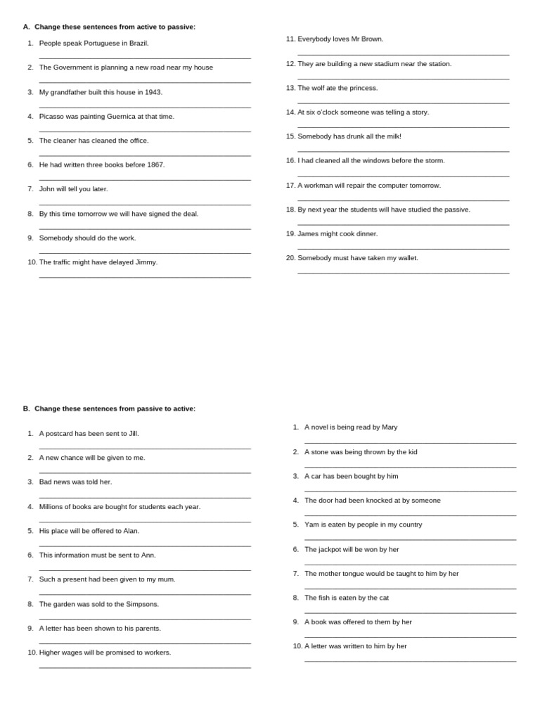 Change These Sentences From Active To Passive | PDF