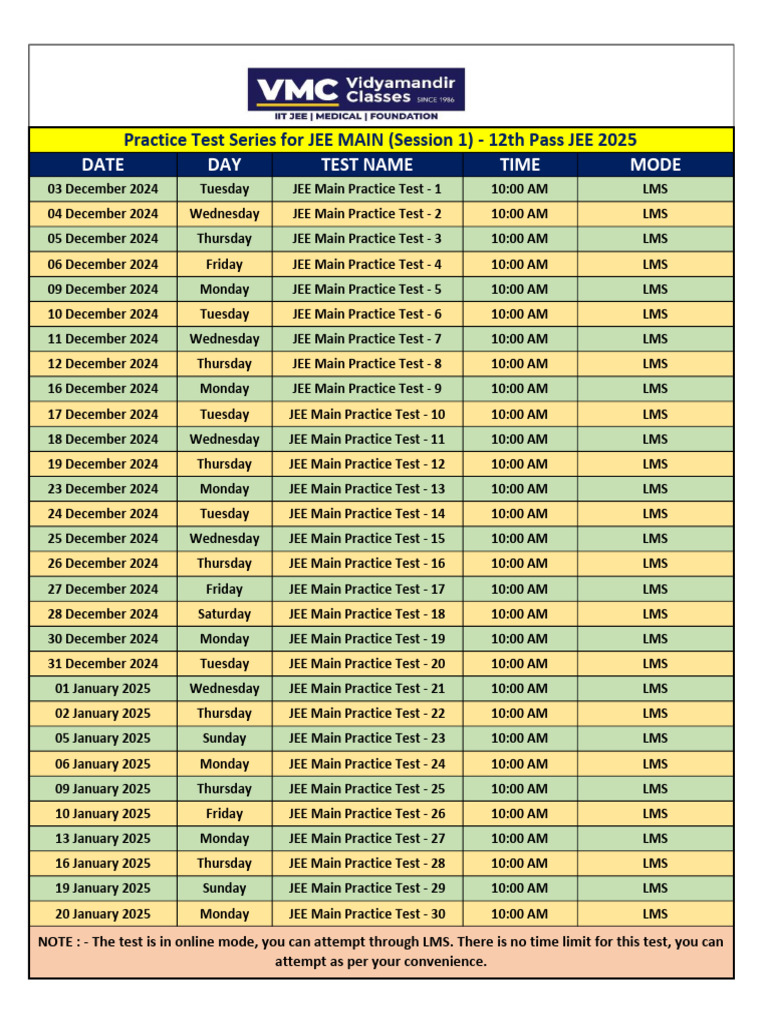 Practice Test Series For JEE MAIN (Session 1) - 12th Pass JEE 2025-1 | PDF