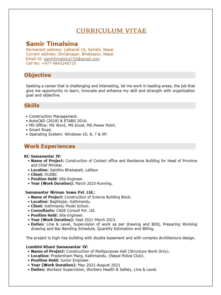C.V Samir Timalsina | PDF