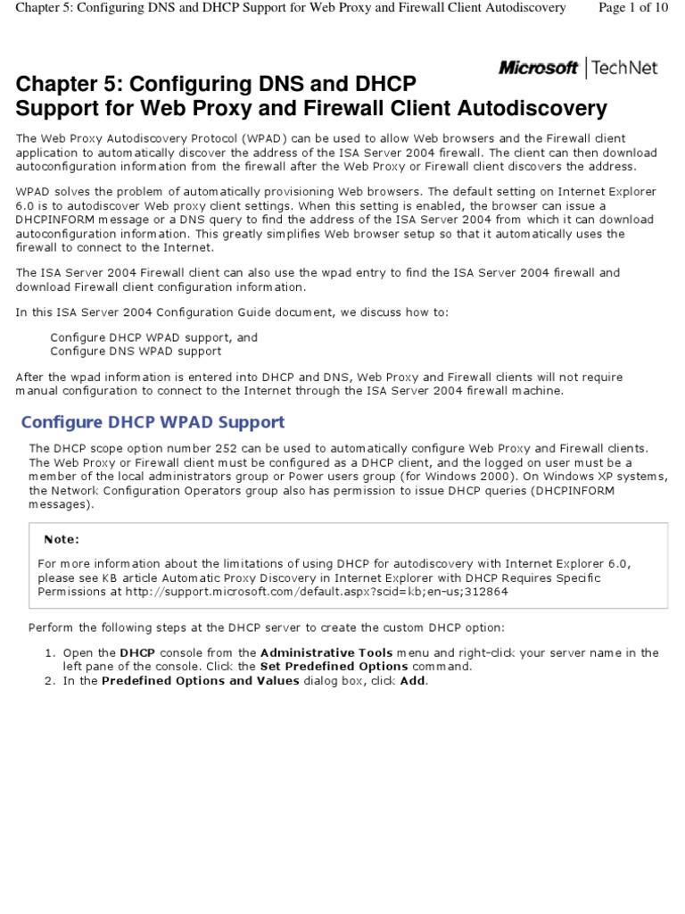 Chapter 5: Configuring DNS and DHCP Support For Web Proxy and Firewall Client Autodiscovery ...