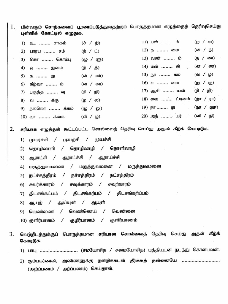 Grade 4 Tamil Work Sheet | PDF