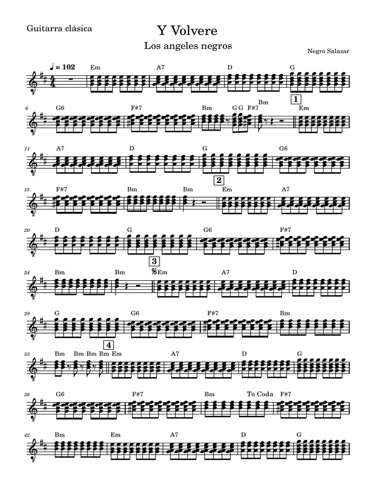 Y Volveré - Los Ángeles Negros Y Volvere-Guitarra - Clásica | PDF
