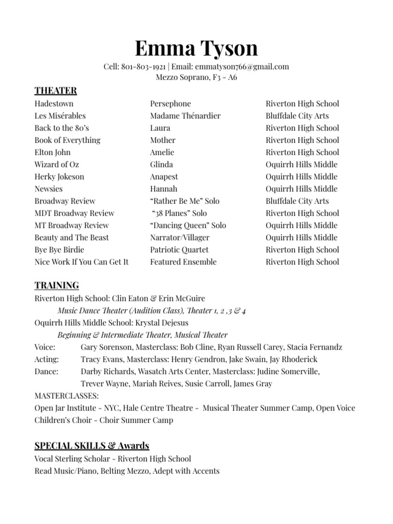Emma Tyson - Theater Resume | PDF