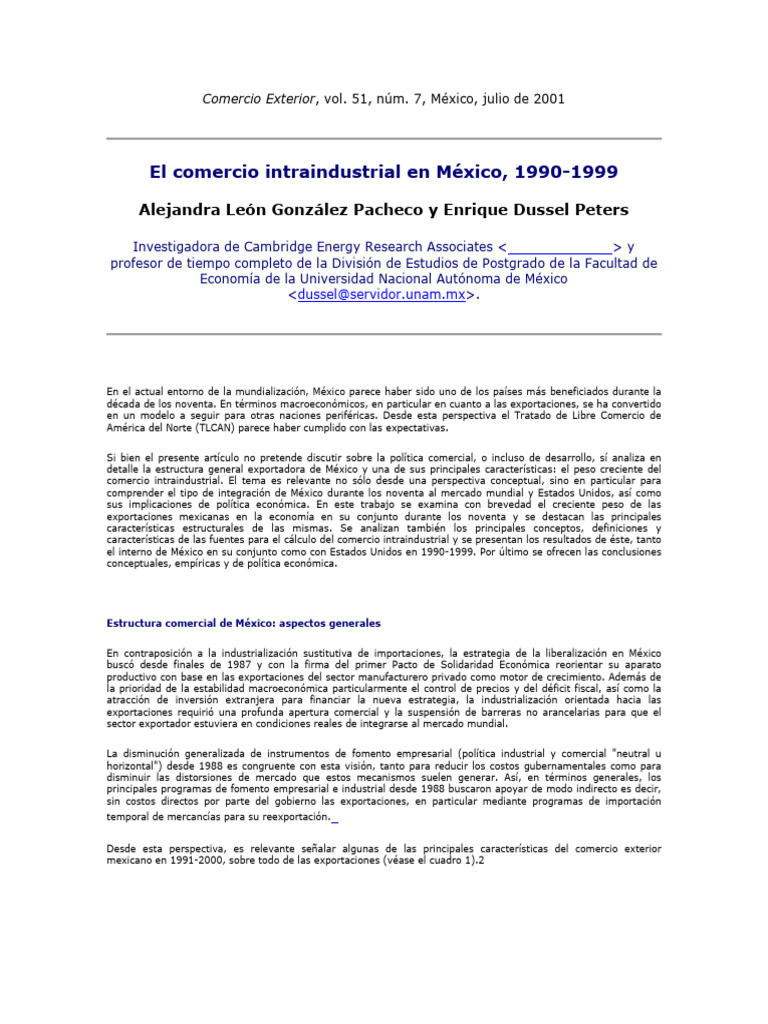 3 El Comercio Intraindustrial en Mexico 1990-1999 | PDF | El comercio ...